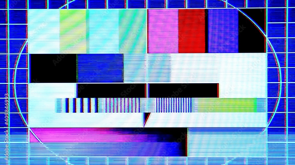 TV Test Pattern generated by a Monoscope, TV Static Noise Glitch Effect ...