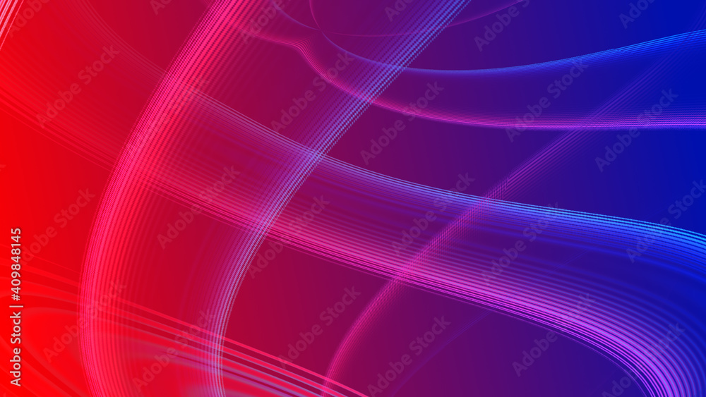 Abstract red blue gradient geometric background. Neon light curved ...