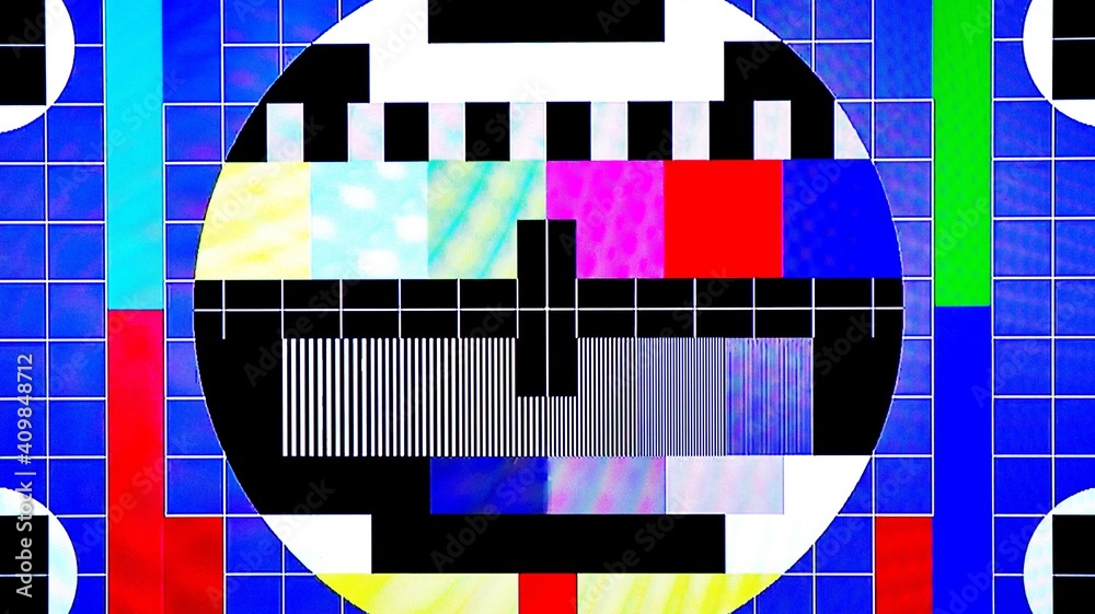 TV Test Pattern generated by a Monoscope, TV Static Noise Glitch Effect ...