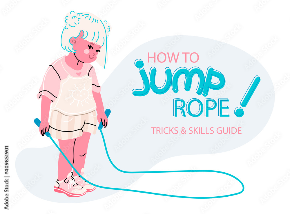 Vector illustration of a sporty little cute girl. How to jump rope ...