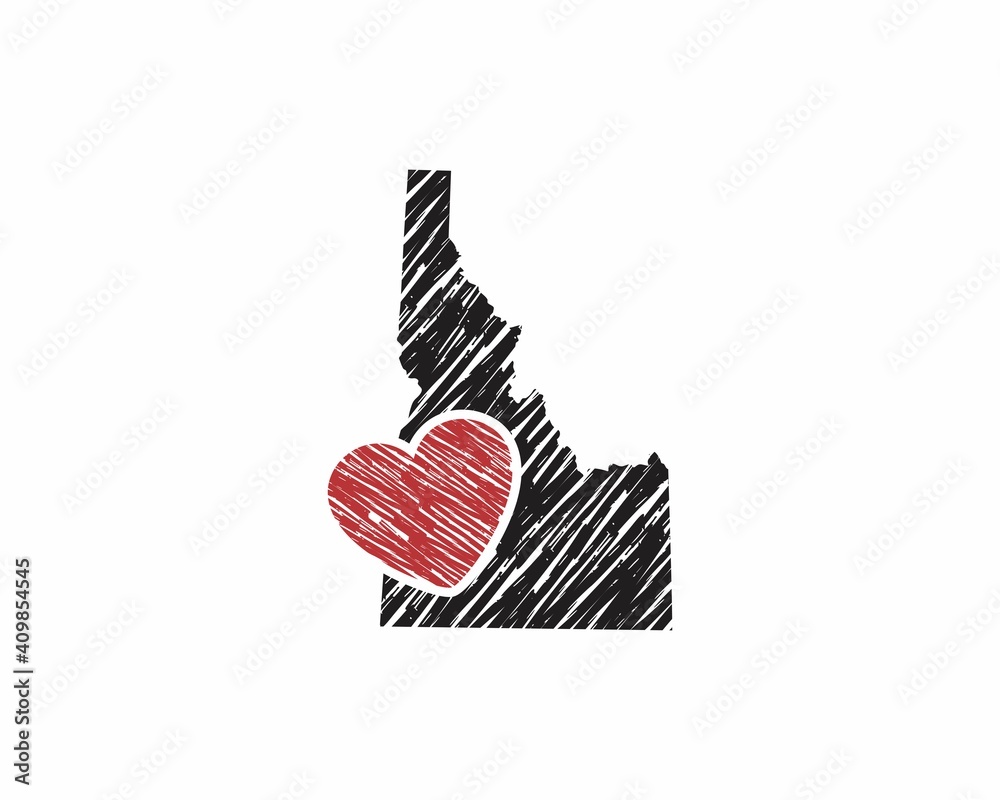 Hand Drawing Idaho Map And Heart Logo Vector 001 Stock Vector | Adobe Stock
