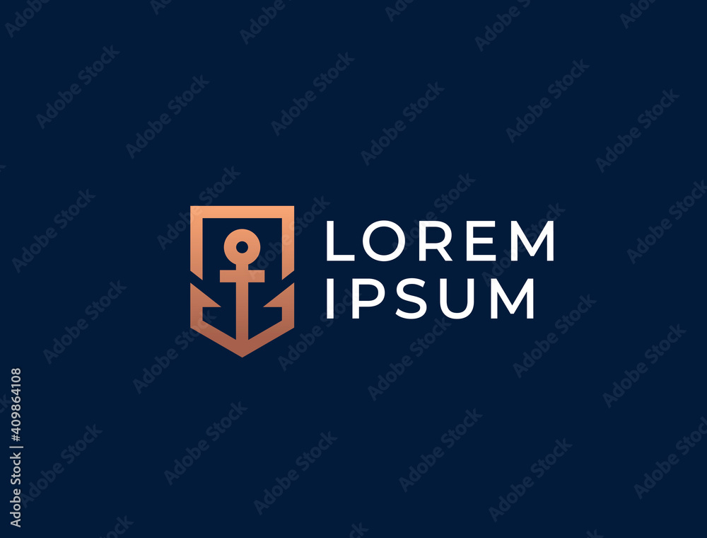 Anchor logo icon design template. Line anchor shield vector logotype ...