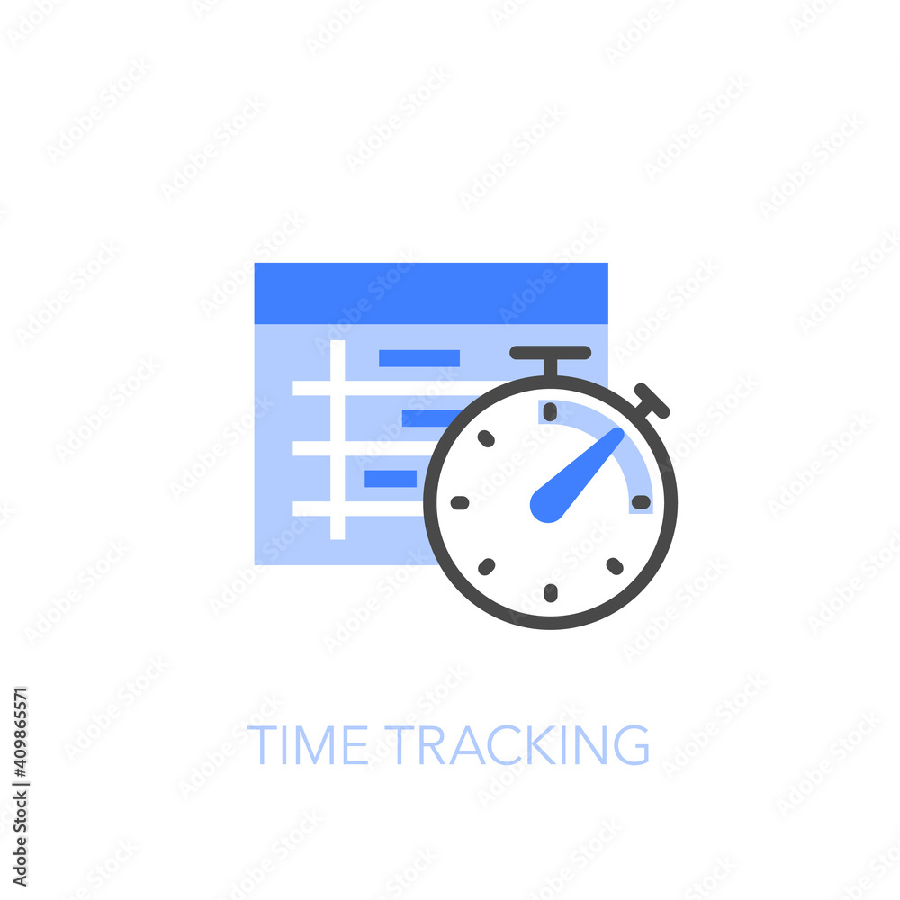 Time tracking symbol with a stopwatch and a time plan table. Easy to ...