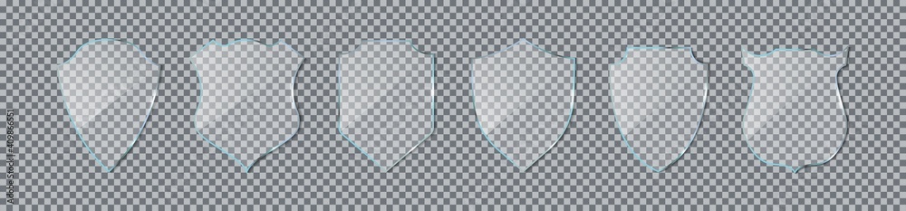Glass shield. Acrylic plexiglass shields of defense. Icons for guard ...