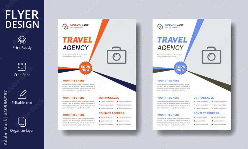Modern Orange and Blue Travel Agency Flyer Design | Editable Tourist ...