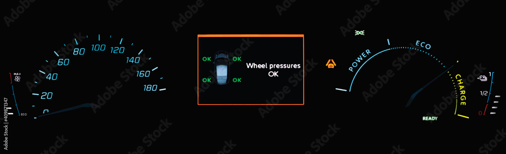 TPMS (Tyre Pressure Monitoring System) monitoring display on car ...