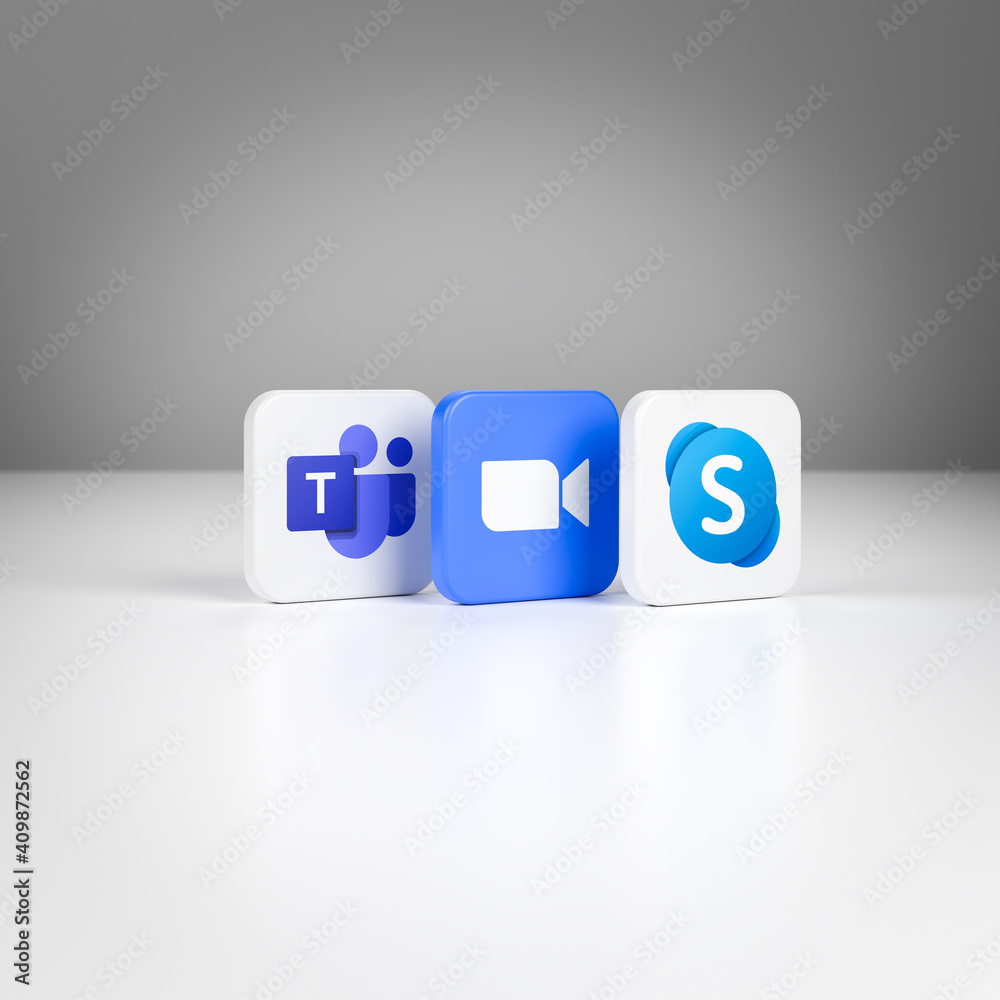 Logos of the competing video conference systems Microsoft Teams, Zoom ...