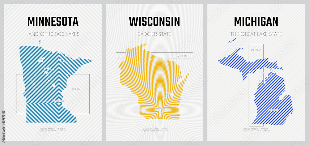 Vector posters detailed silhouettes maps of the states of America with ...