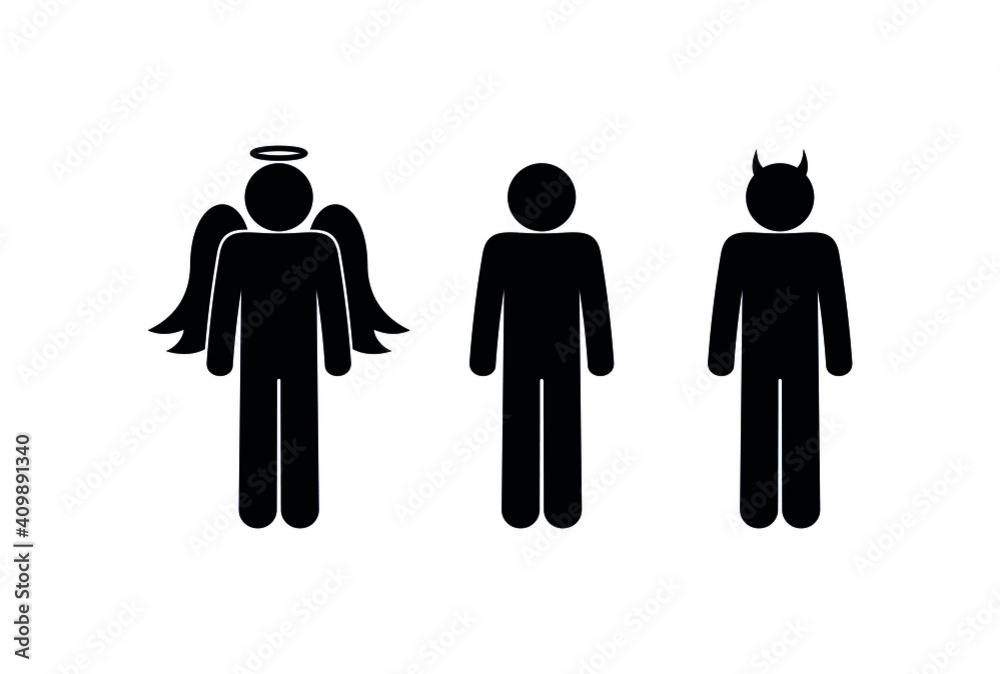 angel and devil illustration, isolated pictograms of people, stick ...