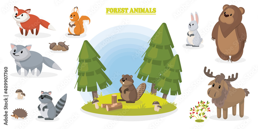 Set Forest Animals. Forest animals in cartoon style for children's ...