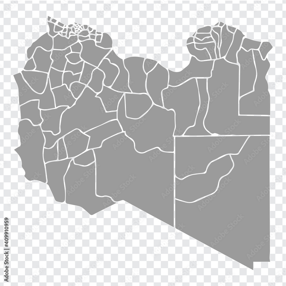 Blank map of Libya. Municipalities of Libya map in gray. High detailed vector map State of Libya ...