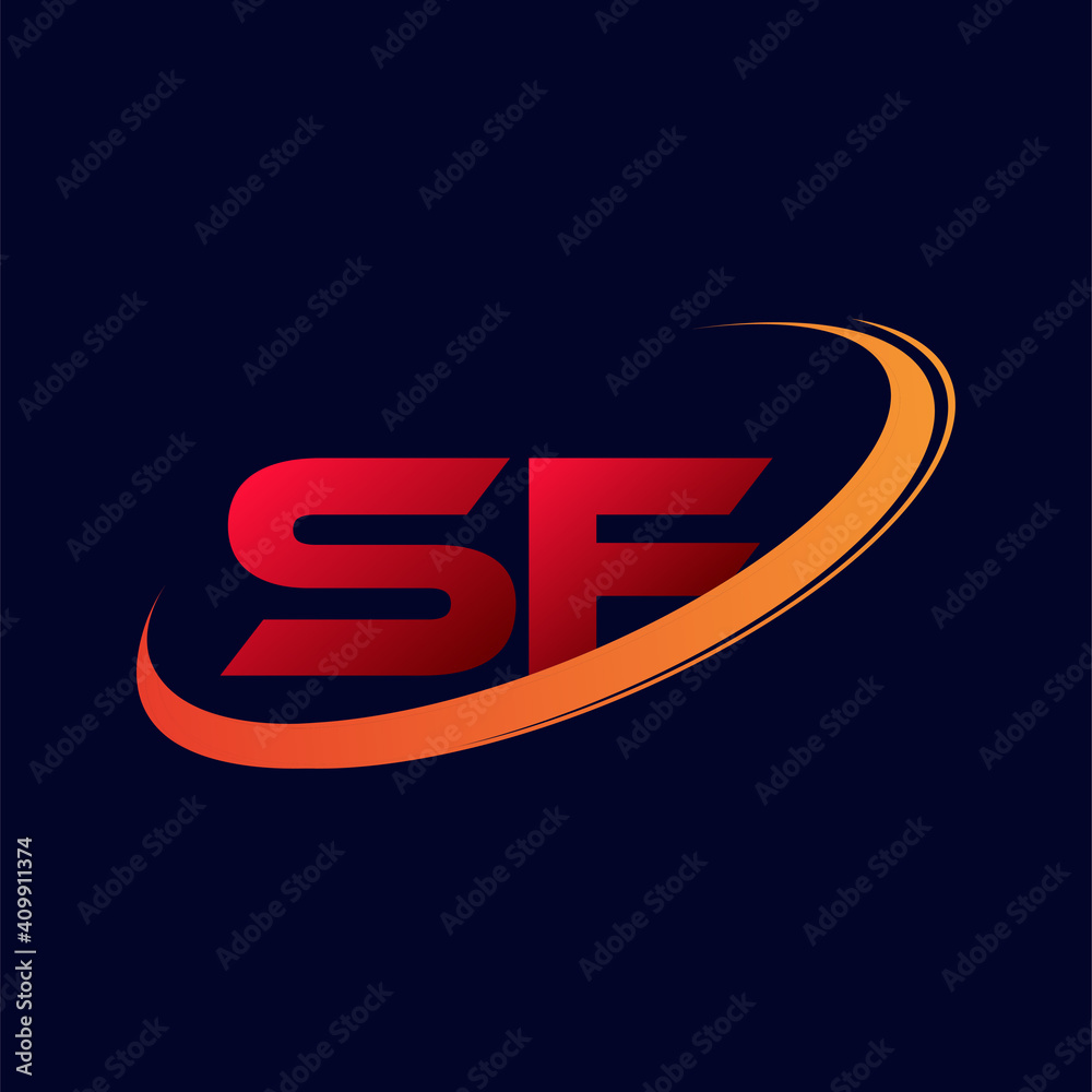 initial letter SF logotype company name colored red and orange swoosh ...