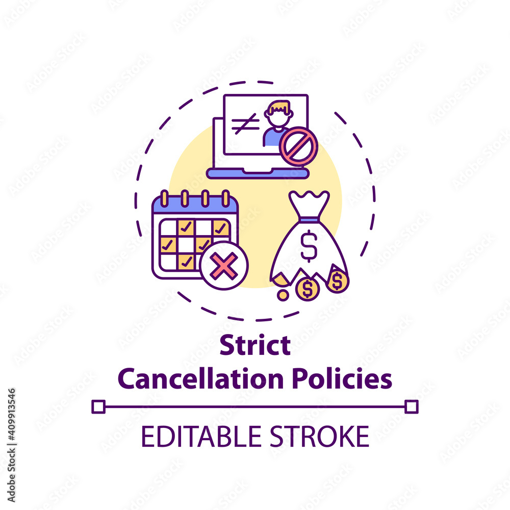 Strict cancellation policies concept icon. Online english teaching ...