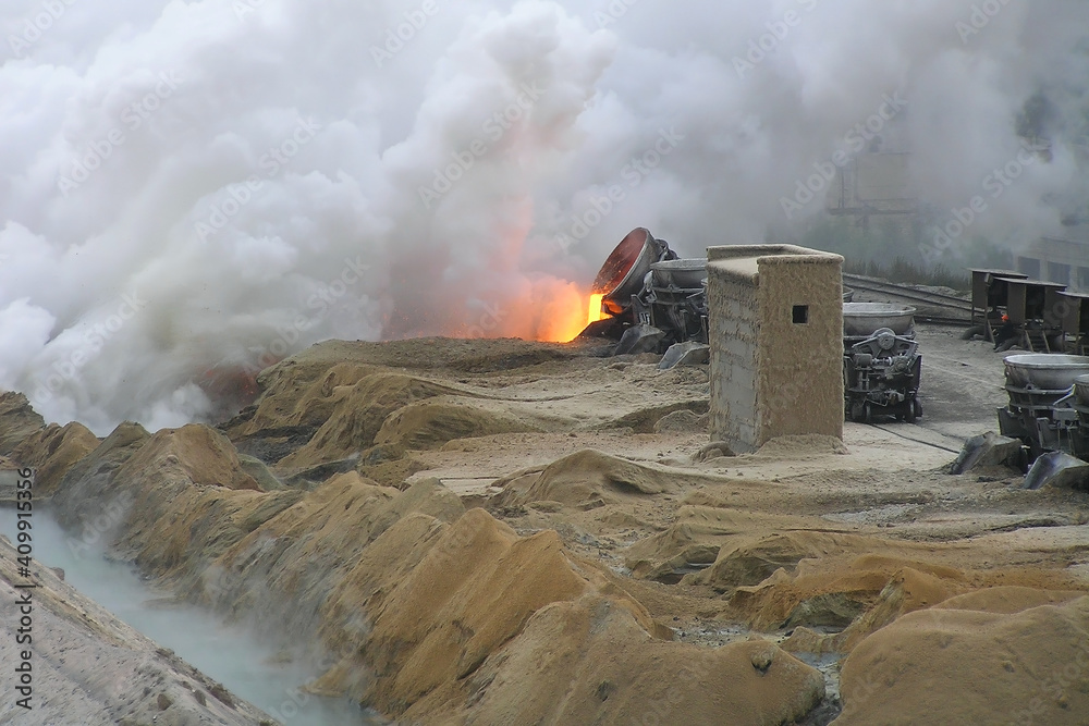 The process of manufacturing granular slag. Blast furnace production ...