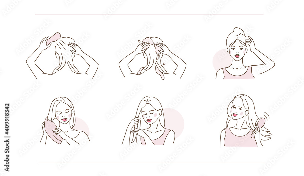 Beauty Girl Take Care of her Hair and Applying Treatment Products ...