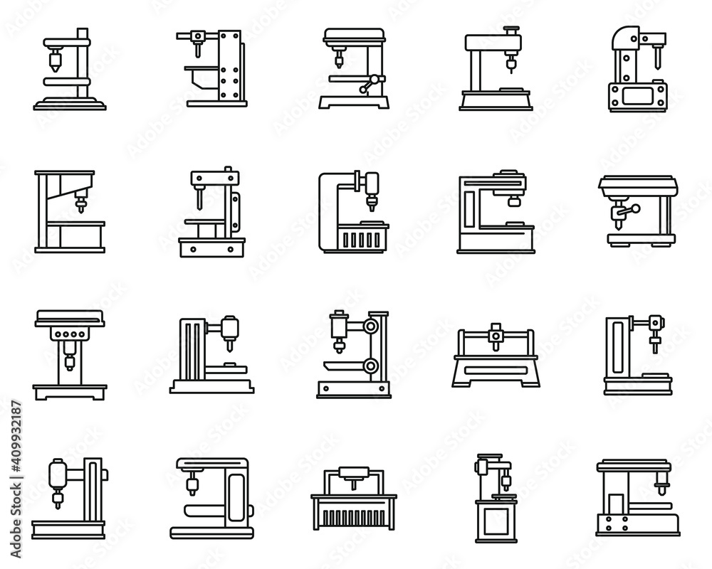 Milling Machine device icons set. Outline set of Milling Machine device ... Milling Machine device icons set. Outline set of Milling Machine device ...
