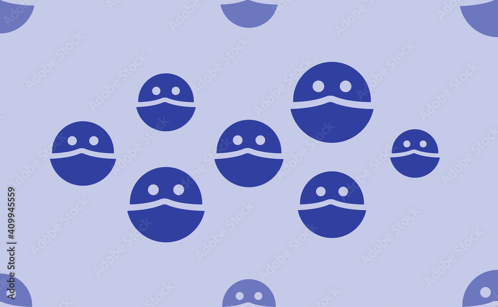 Seamless pattern of large isolated blue masked face symbols. The ...