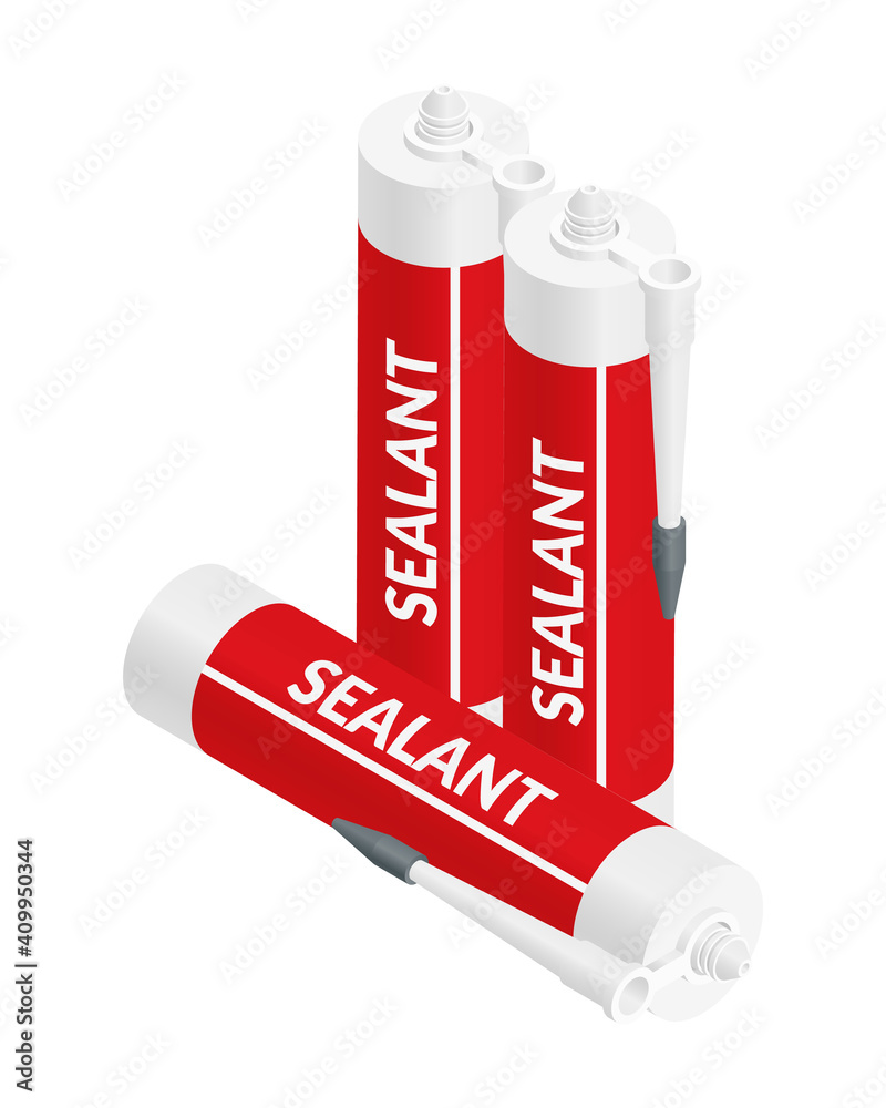 Isometric vector illustration silicone sealant packaging container tube ...