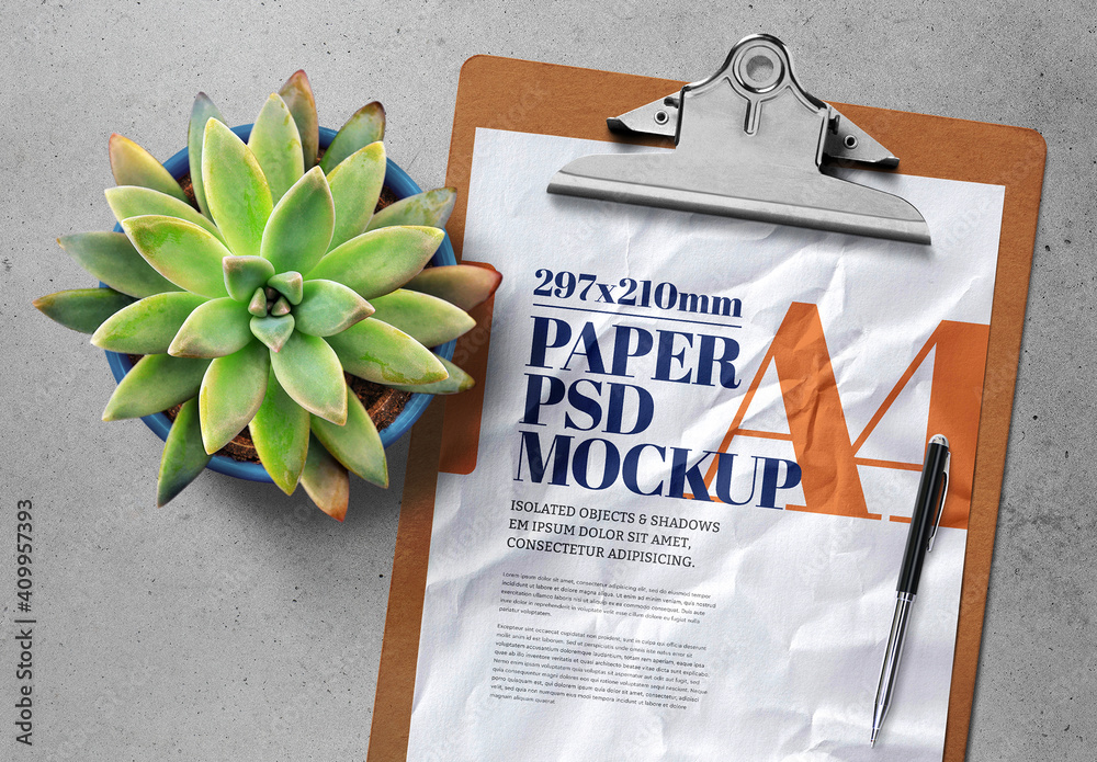 Flyer Poster Mockup Crumpled Clipboard Scene Stock Template | Adobe Stock