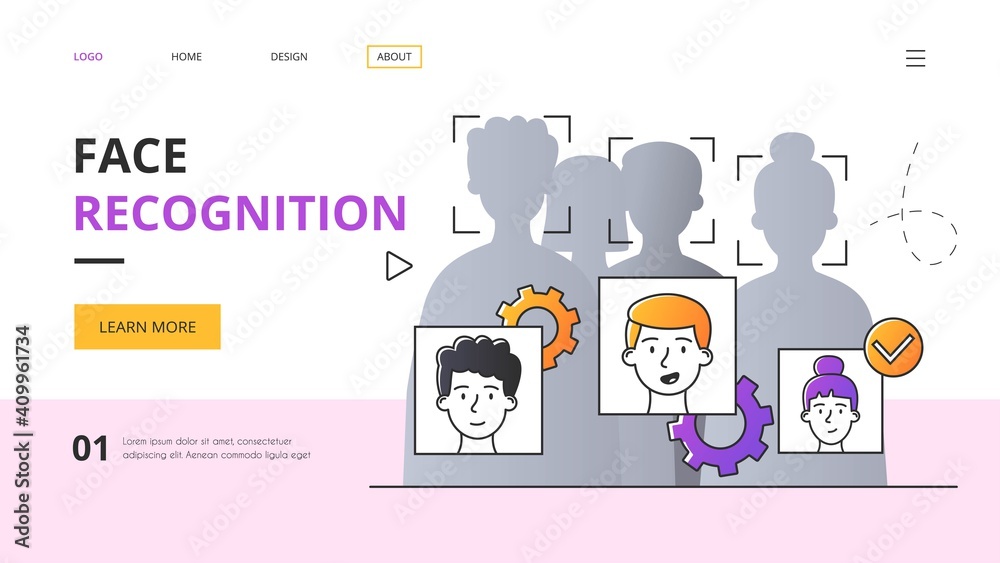 Face recognition abstract concept. Outline minimal style flat cartoon ...