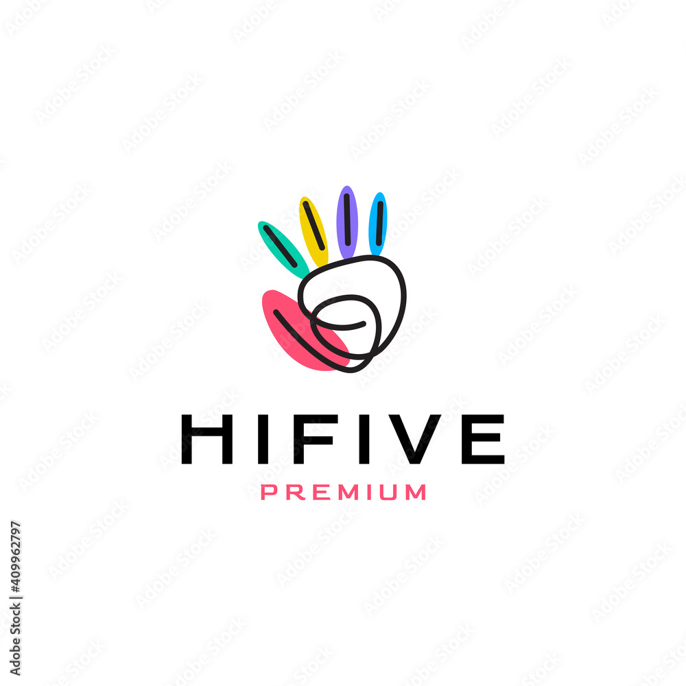 Hi five line logo design Stock Vector | Adobe Stock