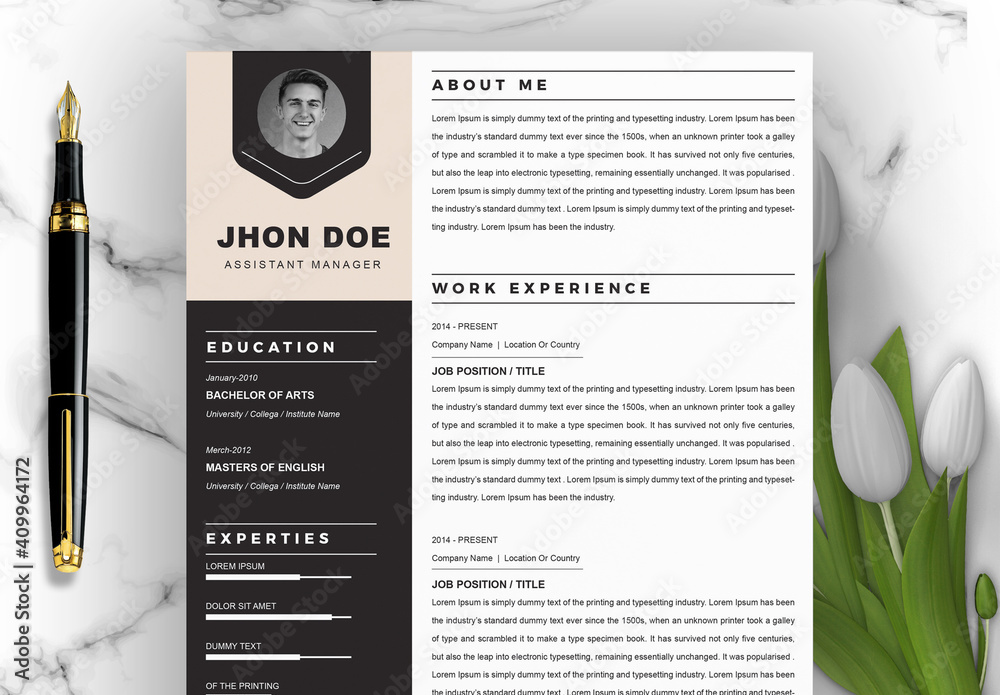 Modern Resume Template Layout with Photo Stock Template | Adobe Stock