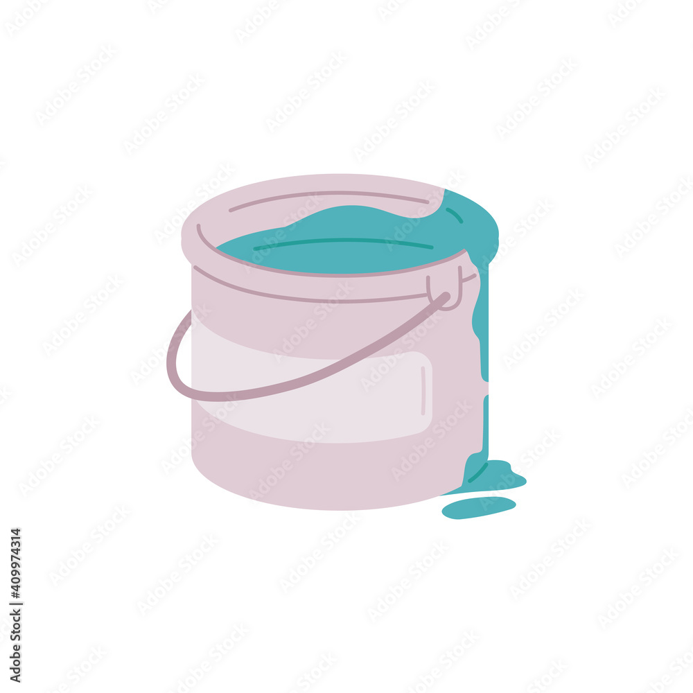 Isolated paint bucket with liquid teal blue color dripping out Stock ...