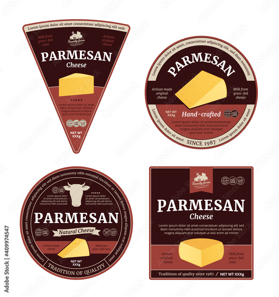 Vector parmesan cheese labels and packaging design elements. Parmesan ...