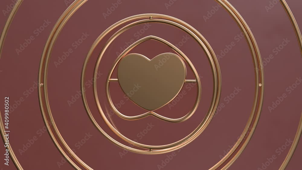 Looping Rotation of the golden heart inside a circle. Whimsical endless ...