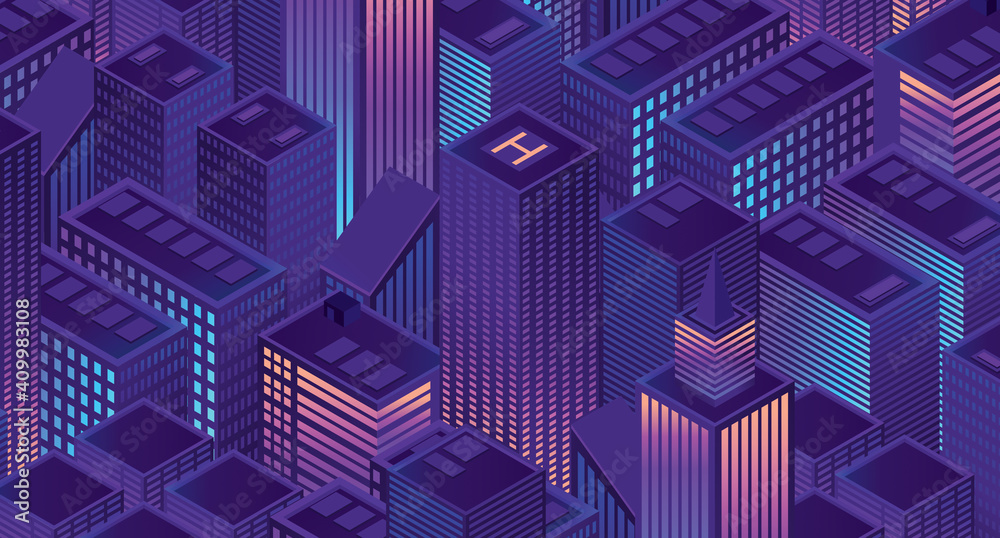 Isometric futuristic city vector illustration. Isometric urban ...