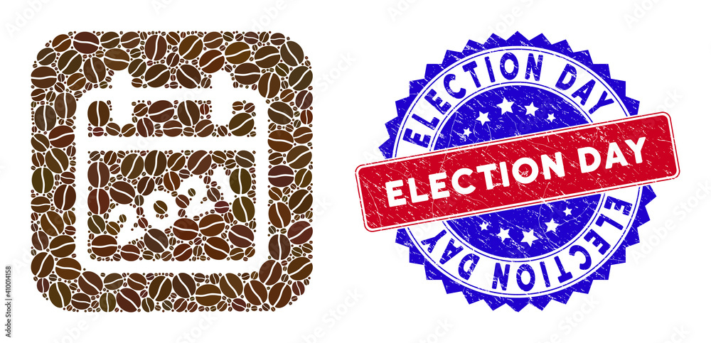 Vector mosaic 2021 calendar page and grunge bicolor Election Day seal ...