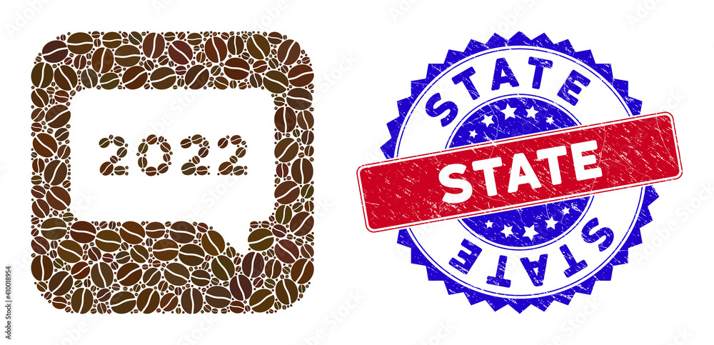 Vector mosaic 2022 message and grunge bicolor State seal stamp. Mosaic ...