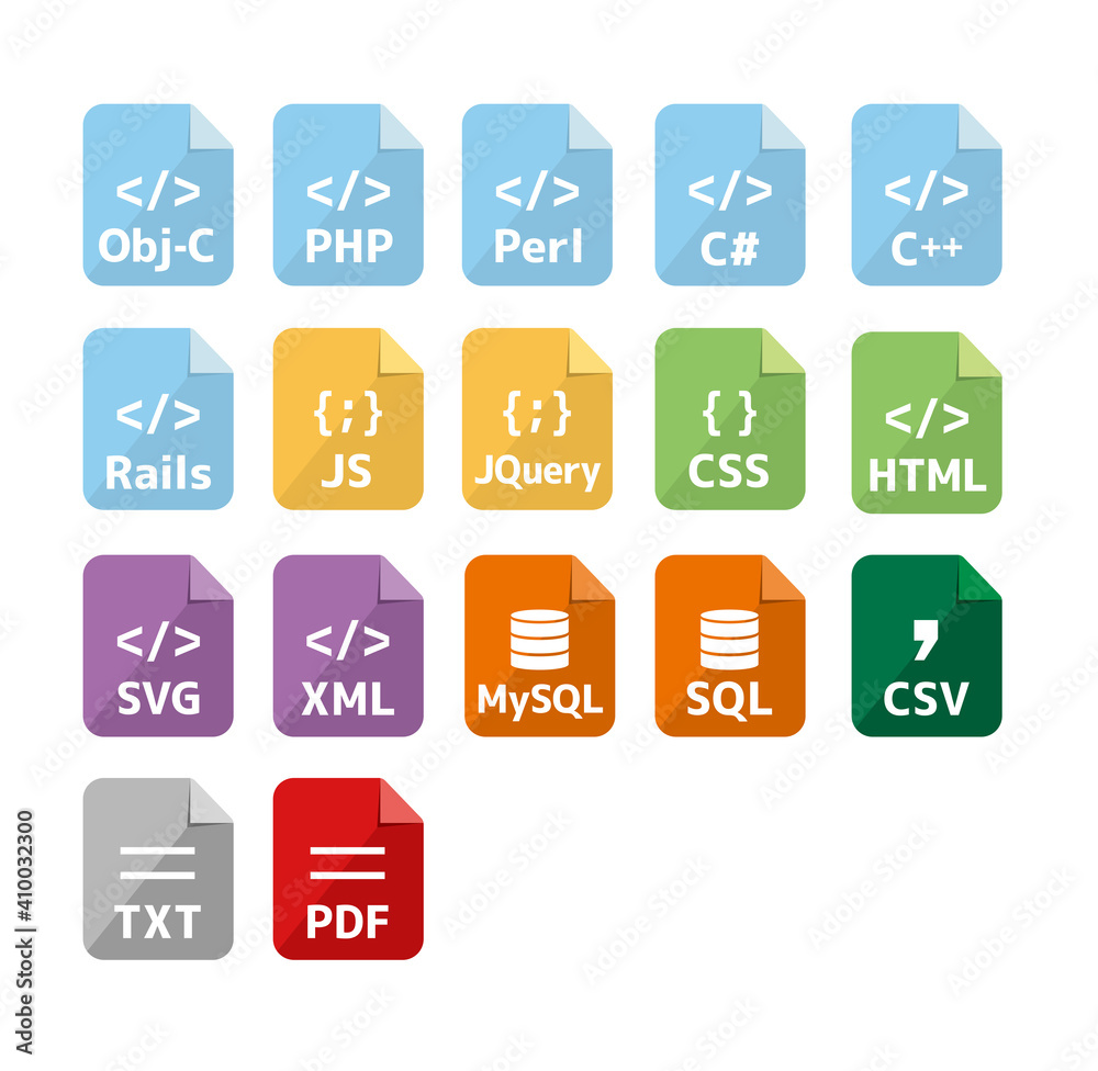 Major programming languages and file formats vector icon illustration ...