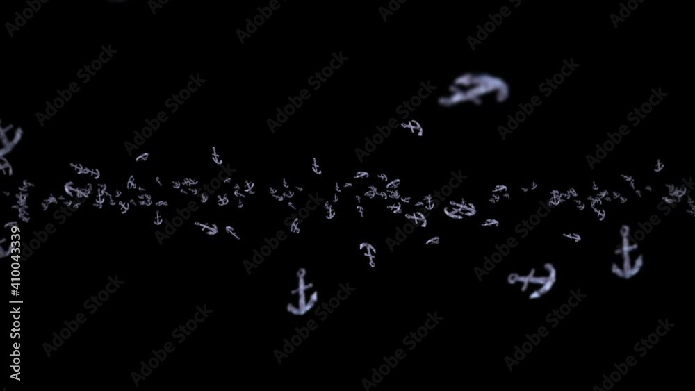 Flying many anchors on black background. Ship and boat anchor. Marine ...