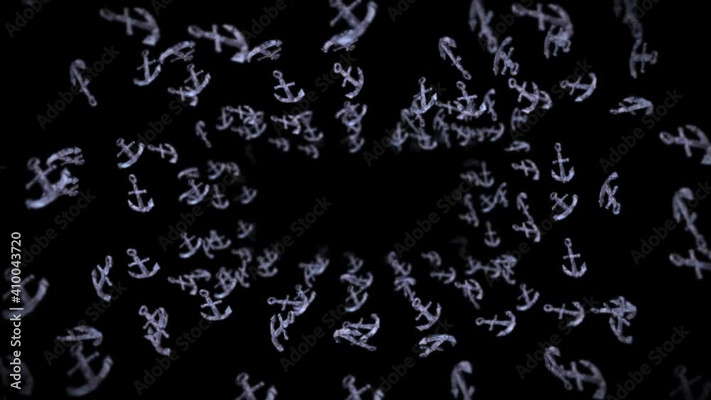 Flying many anchors on black background. Ship and boat anchor. Marine ...