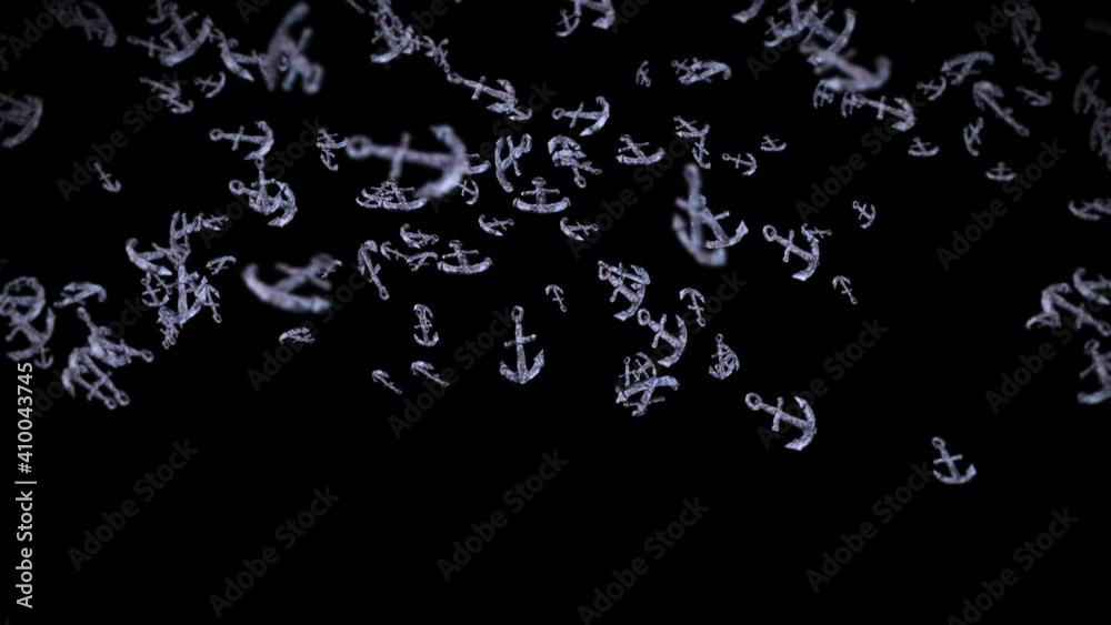 Flying many anchors on black background. Ship and boat anchor. Marine ...