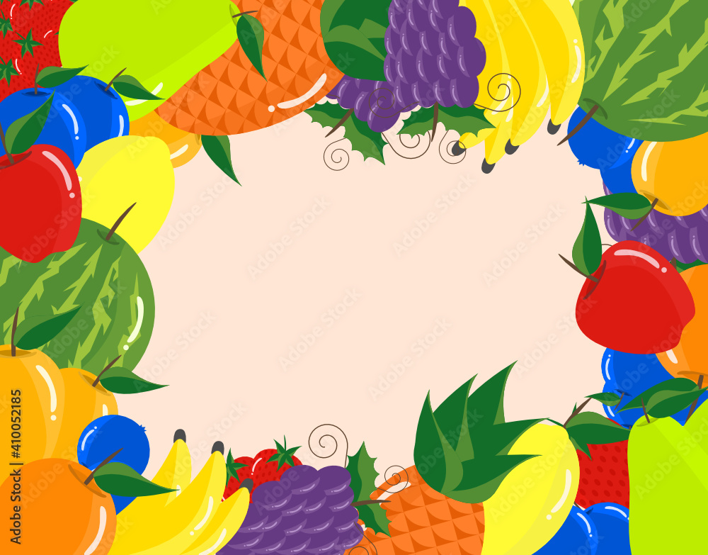 Attractive colorful vector fruit border with blank for text. Frame ...