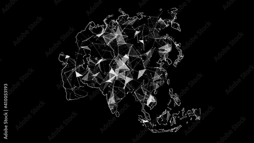 Abstract white plexus network in "Asia" map. Various polygonal abstract ...
