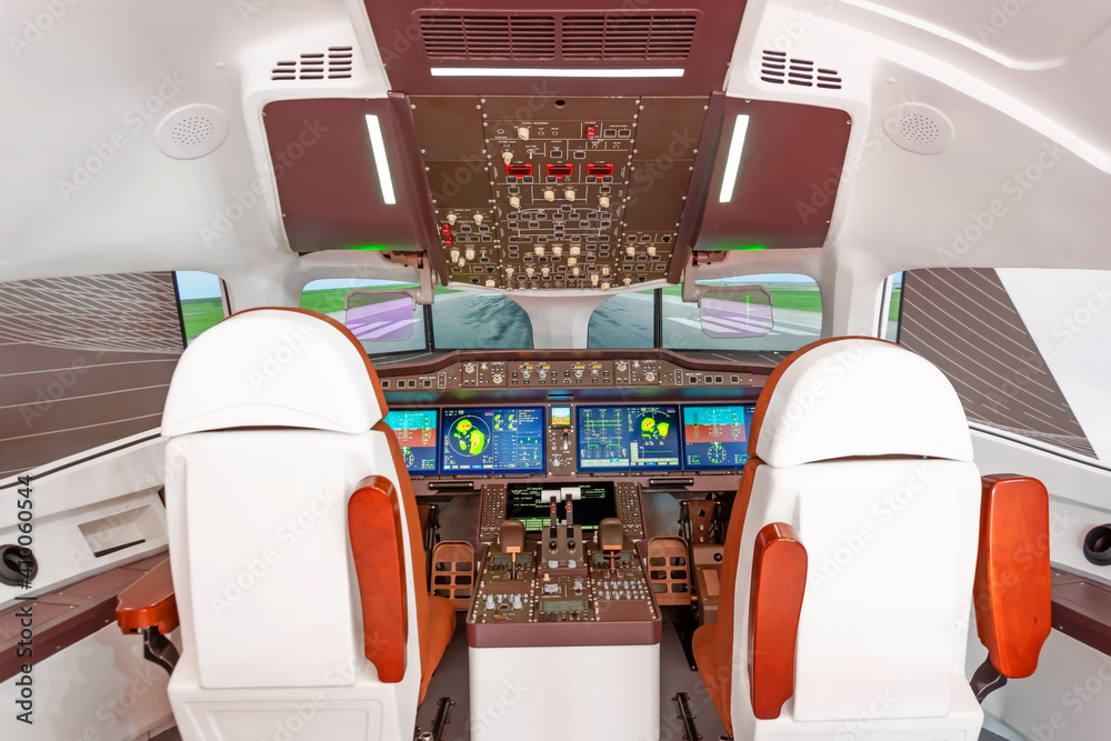 Cockpit of a passenger airliner for simulation and training of future ...