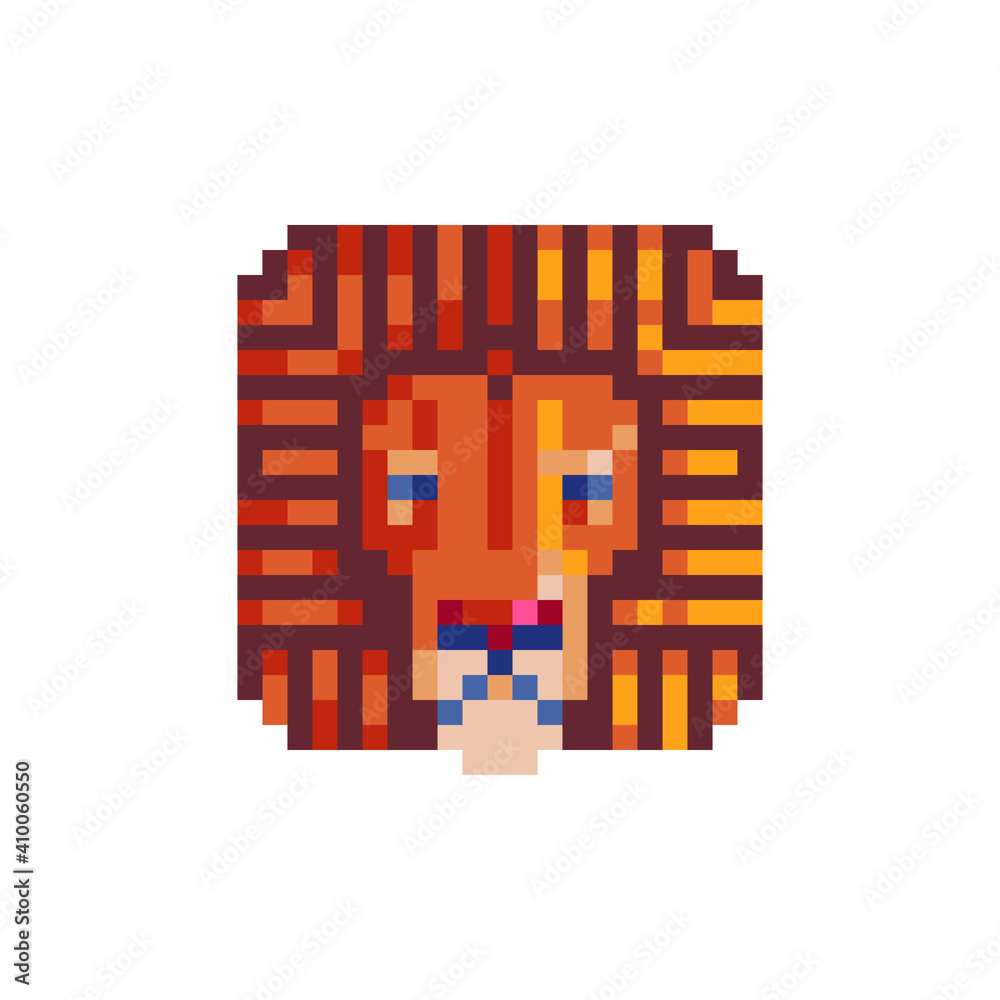 Lion head in the shape of a square pixel art icon. Element design for ...