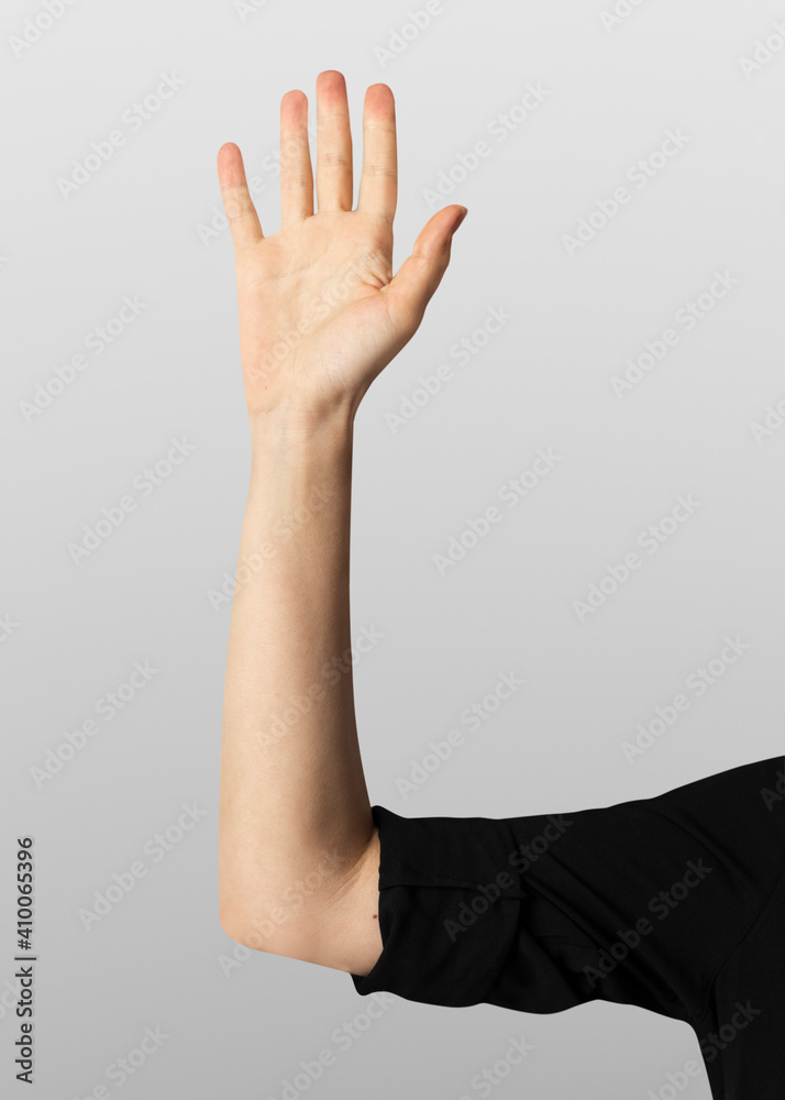 Palm touching invisible screen hand gesture Stock Photo | Adobe Stock