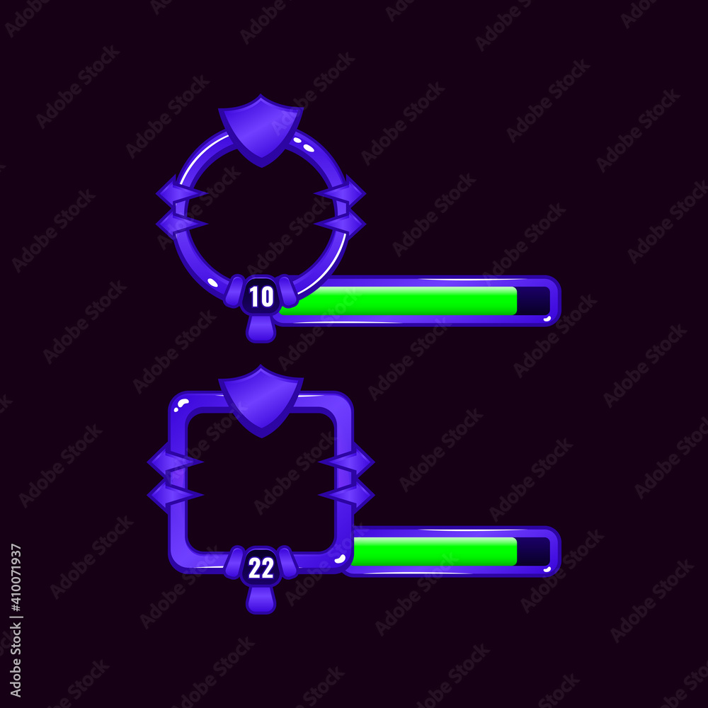 Shield Game Ui Border Frame With Level And Progress Bar For Gui Asset Elements Vector