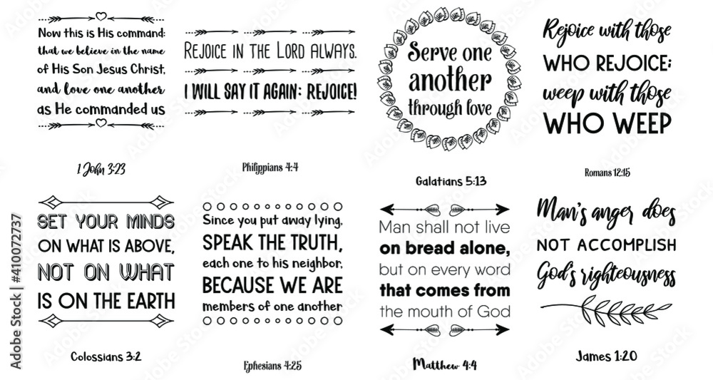 Set of Bible verses. Christian Quotes and Scripture sayings Stock ...