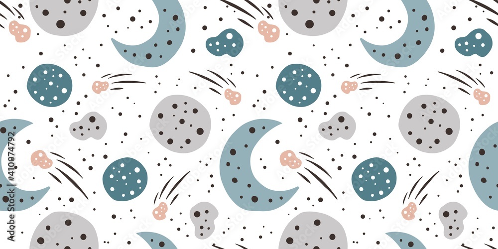 Trendy seamless space patterns. Cosmos backgrounds for cosmonautics day ...
