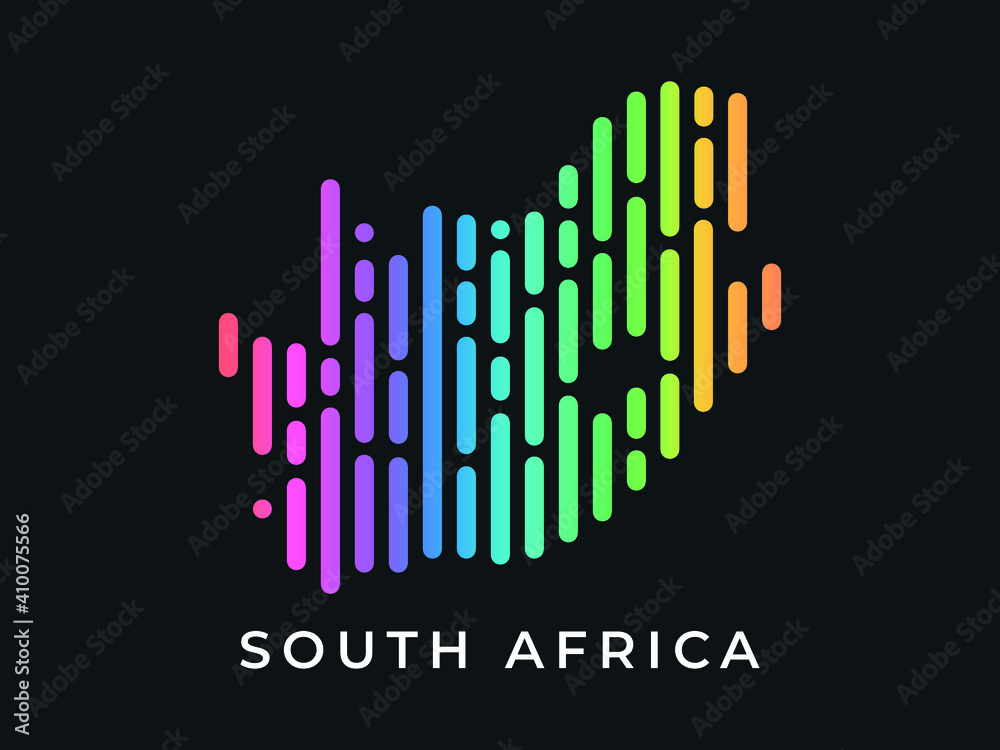 Digital modern colorful rounded lines South Africa map logo vector ...
