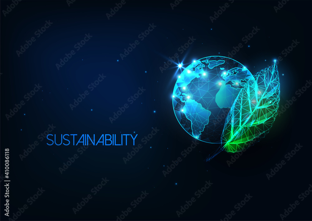 Futuristic environment conservation concept glowing low poly globe map ...