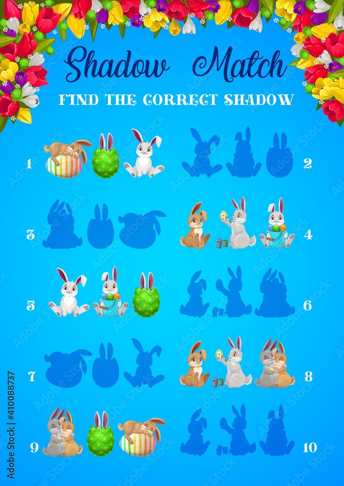 Shadow matching Easter game of vector kids education activities. Logic ...