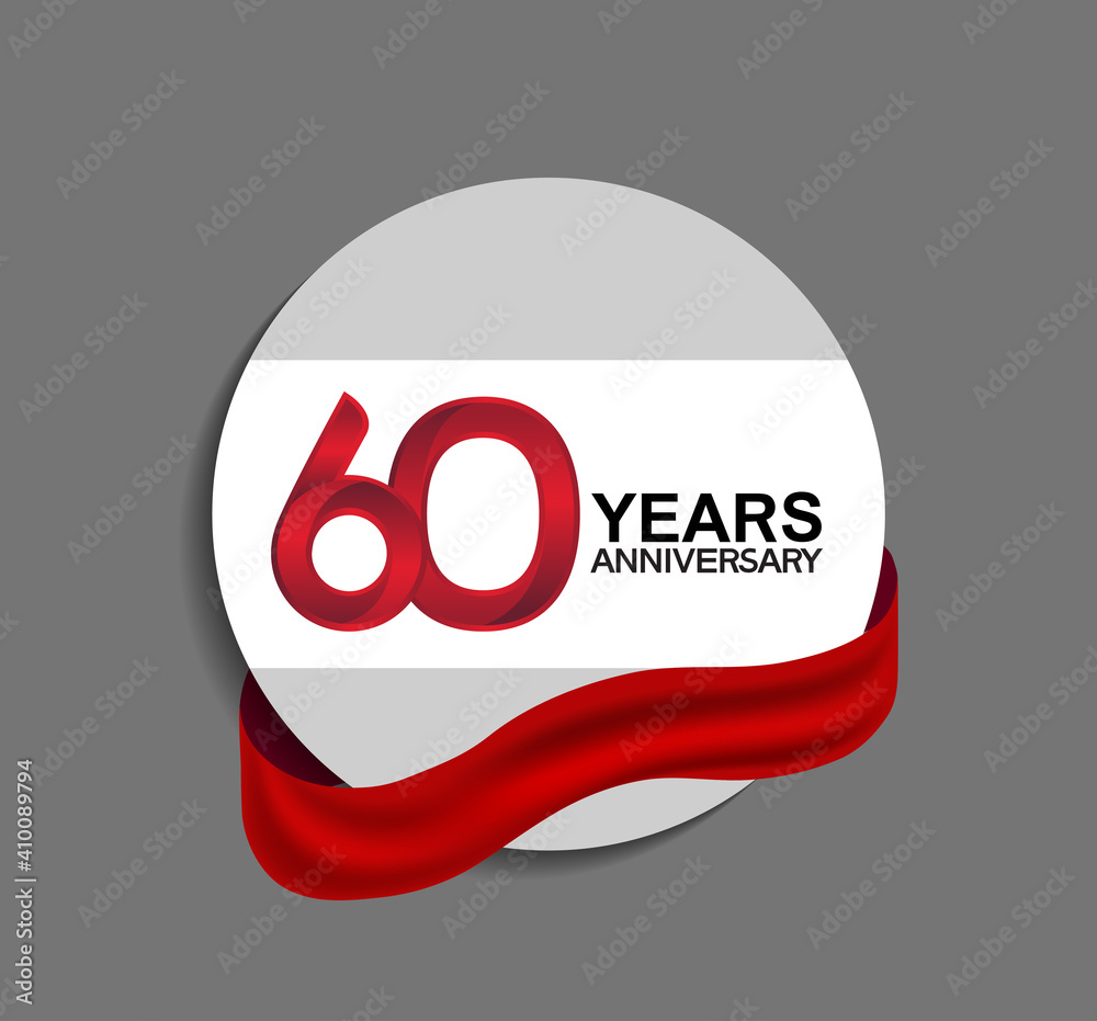 60 years anniversary design in circle red ribbon on gray background for ...