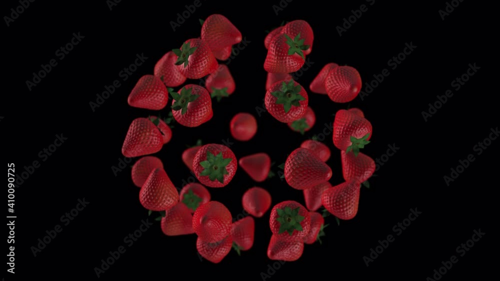 strawberry are swirling in the sphere. They rotate in an orbit. They ...