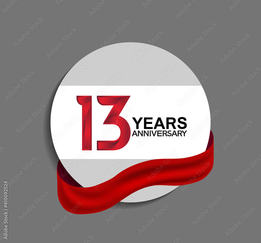 13 years anniversary design in circle red ribbon on gray background for ...